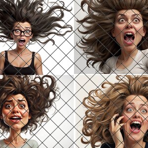 Crazy Hair Lady Scared Stressed Frantic Screaming 4 Designs in PNG ...