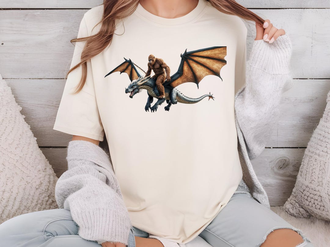 Sasquatch Riding a Dragon Fantasy T-shirt, Mythical Creature Tee ...