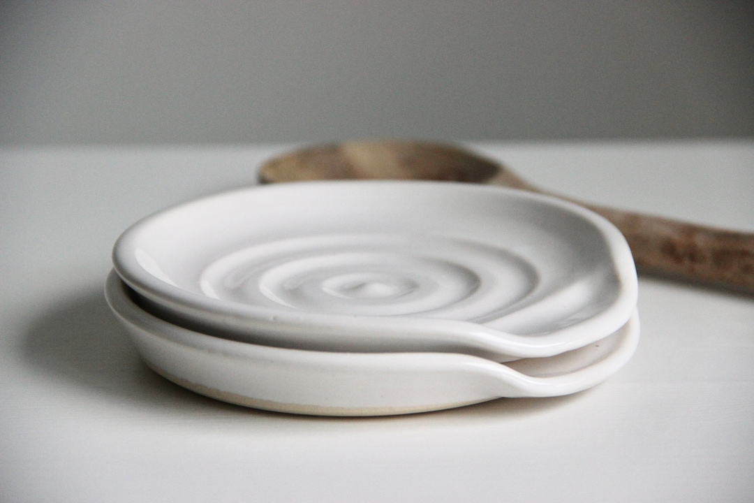 Handmade Ceramic Spoon Rest | White Spoon Holder | Kitchen Utensils ...
