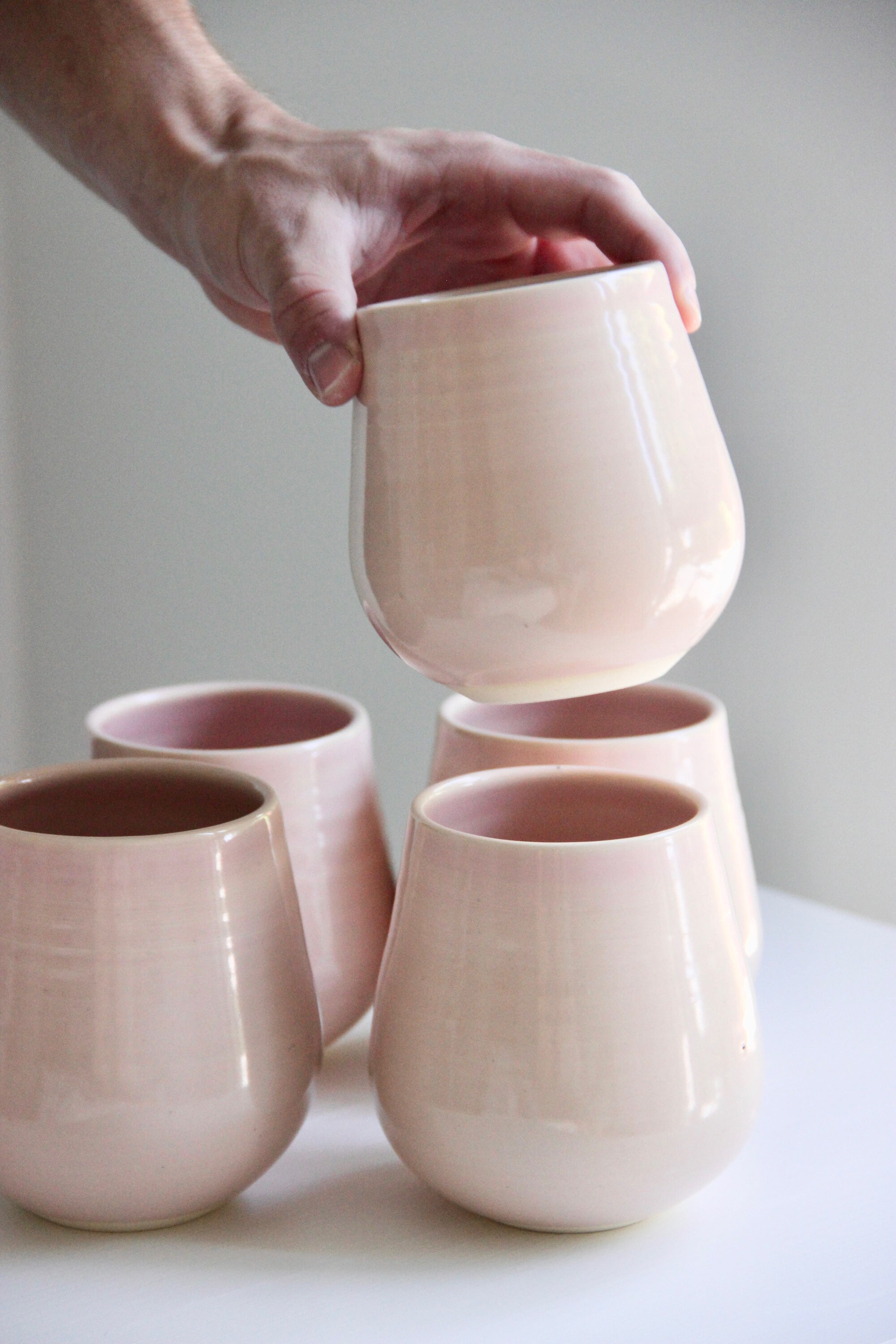 Large Light Pink Ceramic Tumbler Mug No Handle 16oz Pink - Etsy