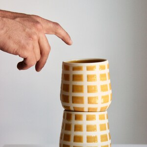 Handmade Ceramic Mug | Checkered Mug | Retro Modern | Yellow Tumbler ...