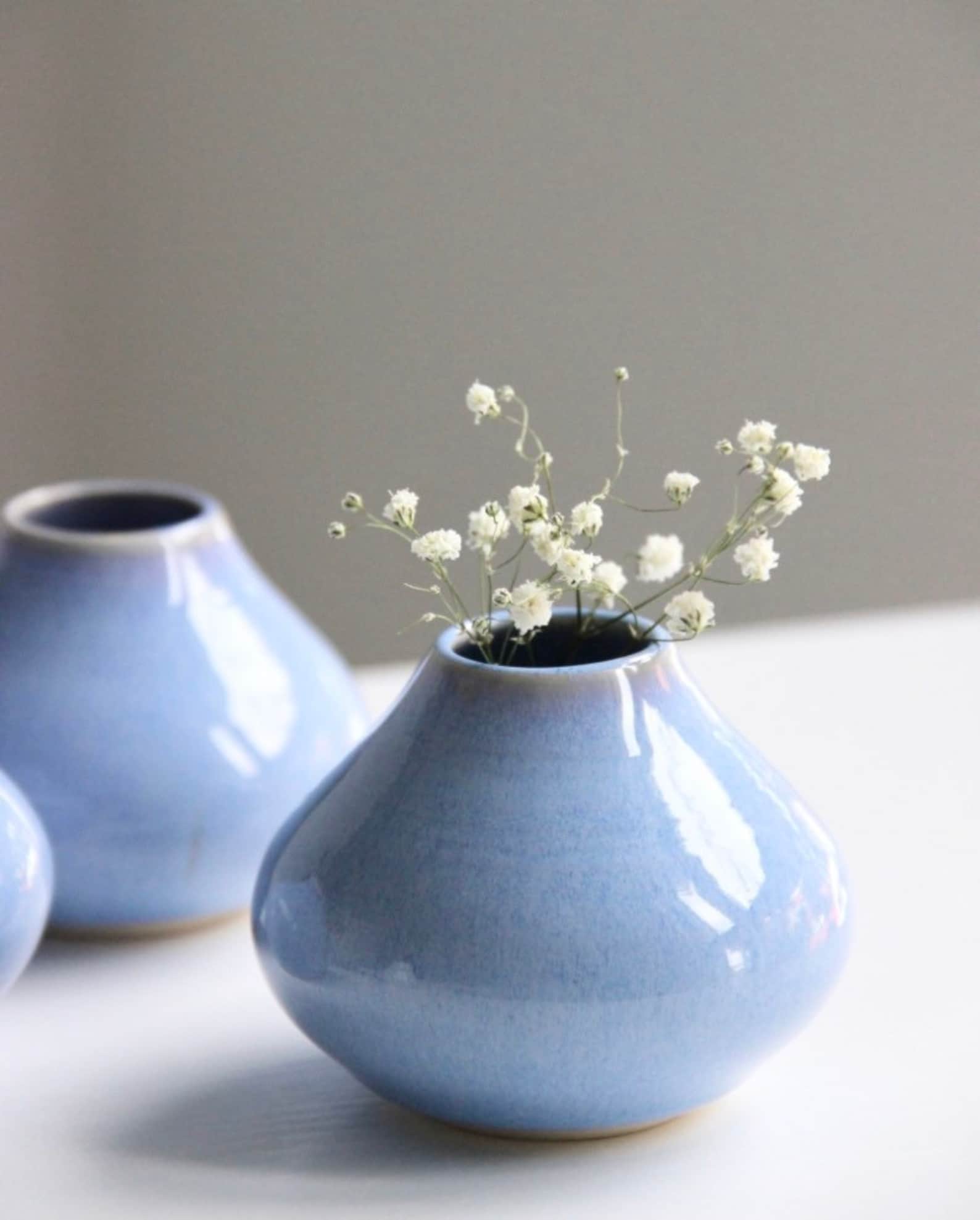 Light Blue Ceramic Bud Vase Unique Flower Vase Small - Etsy
