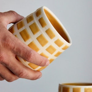 Handmade Ceramic Mug | Checkered Mug | Retro Modern | Yellow Tumbler ...