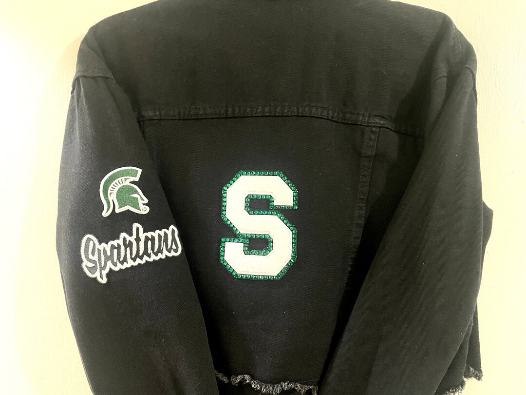 Custom Handmade College Spirit Jacket – Spartans Cropped Denim – Unique ...