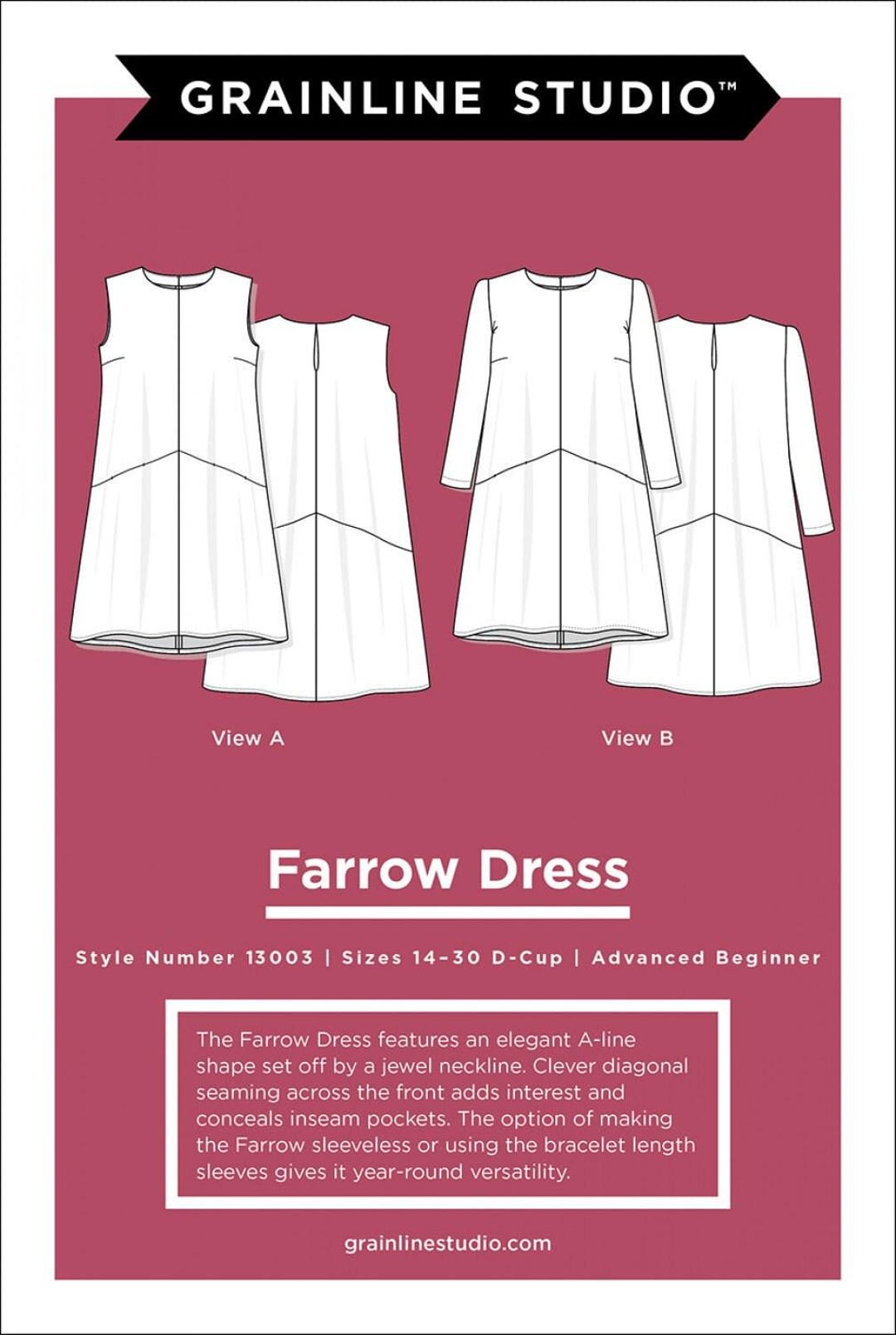 Farrow Dress Sewing Pattern Grainline Studio Sizes 14-30 Advanced ...