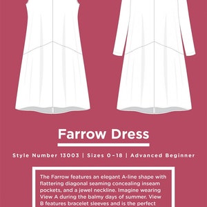 Farrow Dress Sewing Pattern Grainline Studio Sizes 0-18 Advanced ...
