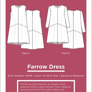 Farrow Dress Sewing Pattern Grainline Studio Sizes 14-30 Advanced ...