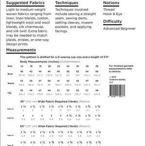 Farrow Dress Sewing Pattern Grainline Studio Sizes 14-30 Advanced ...