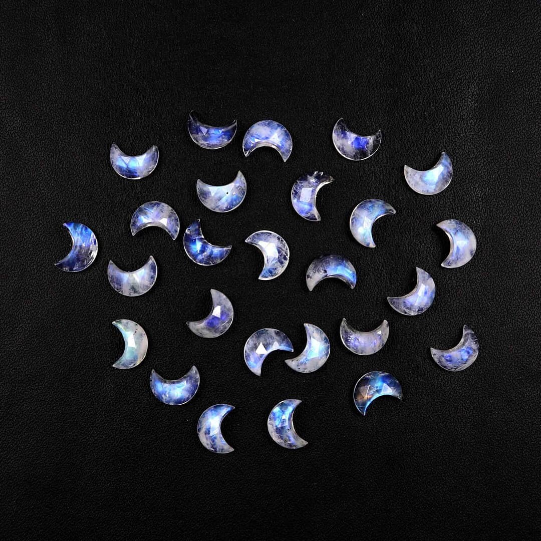 AAA White Rainbow Moonstone Faceted Crescent Moon Gemstone,healing Moon ...