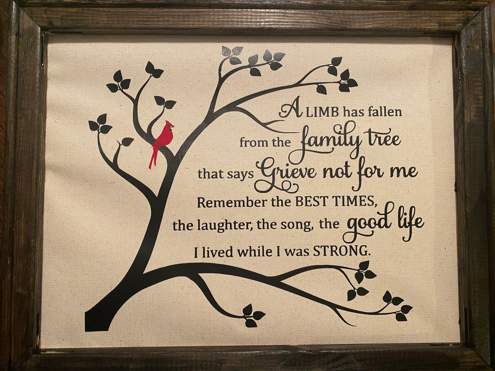 A Limb Has Fallen From the Family Tree, Cardinal, Sympathy Gift, Grief ...