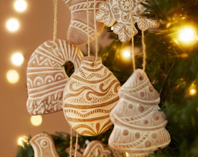 Christmas Terracotta Ceramic Decorations Snowflake, Bauble and ...
