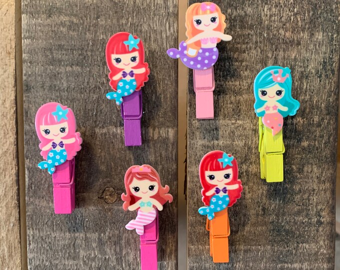 Mermaid Photo Clips - Mini Clothespin Mermaid Clips - Colorful Mini ...