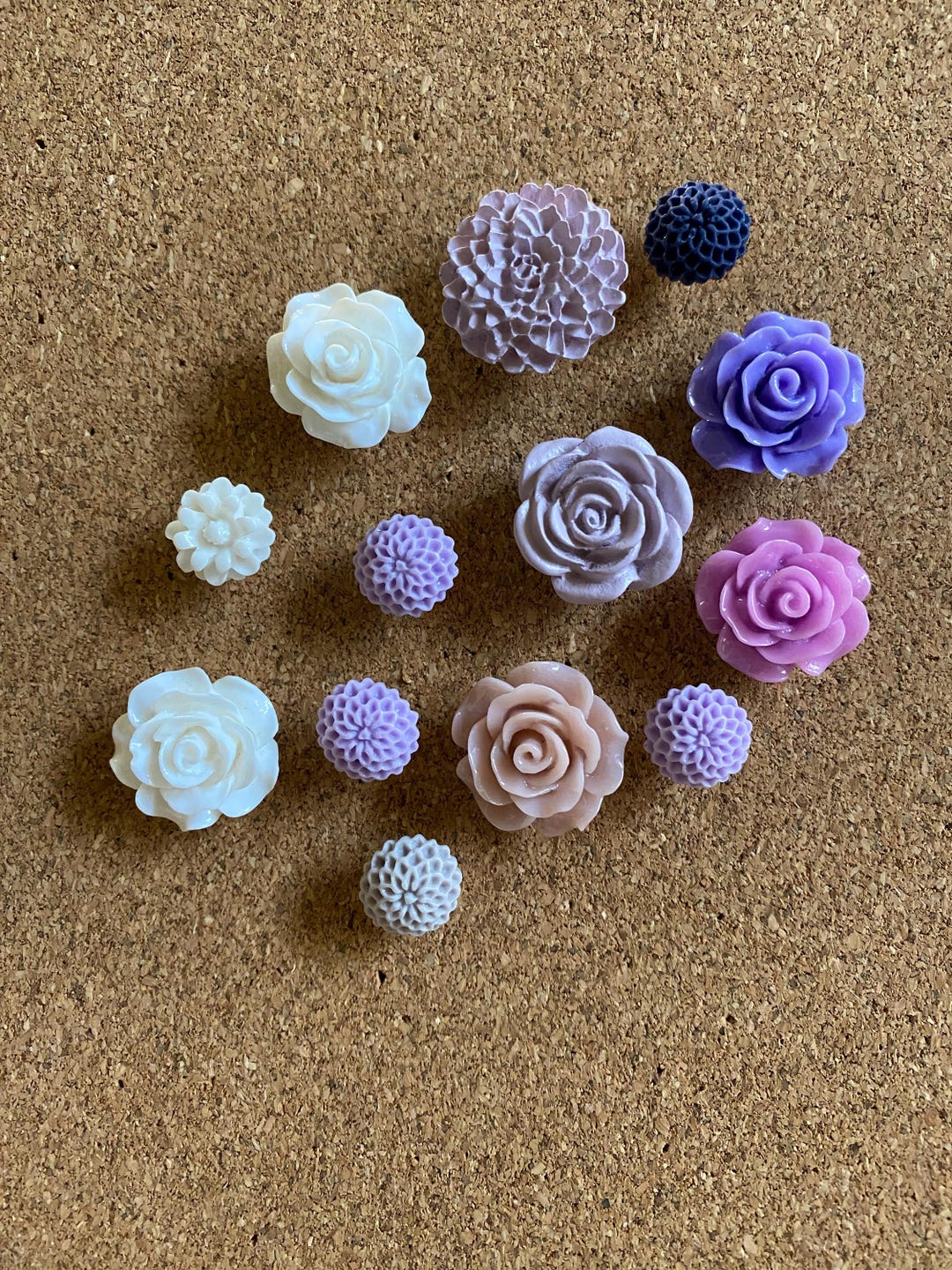 Flower Thumbtacks - Purple Flowers - Spring Flowers - Bridal Shower ...