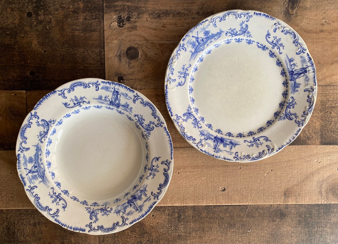 Antique Mellor, Taylor & Co. "delft" Pattern Plate and Bowl, Blue and ...