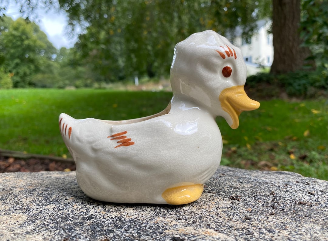 Vintage Ceramic Duck Planter With Yellow Beak and Feet, Vintage Animal ...