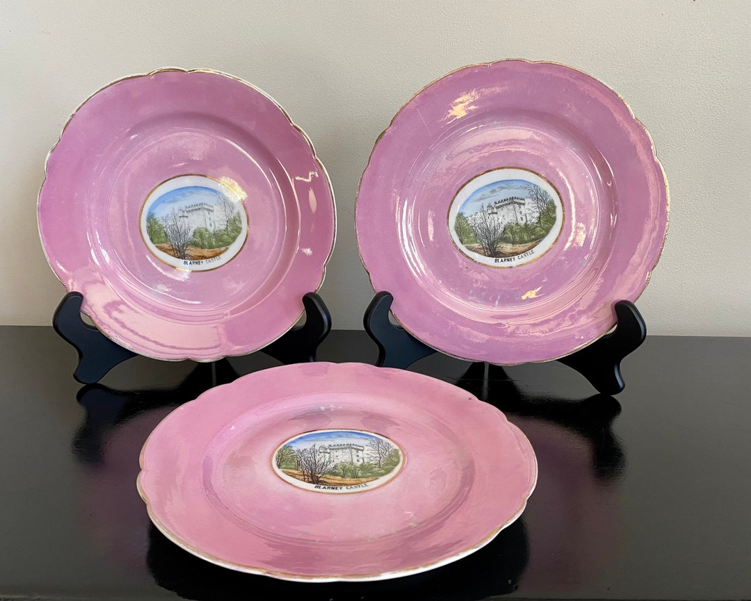 Set of Three Vintage Pink Luster Plates With Blarney Castle Design ...