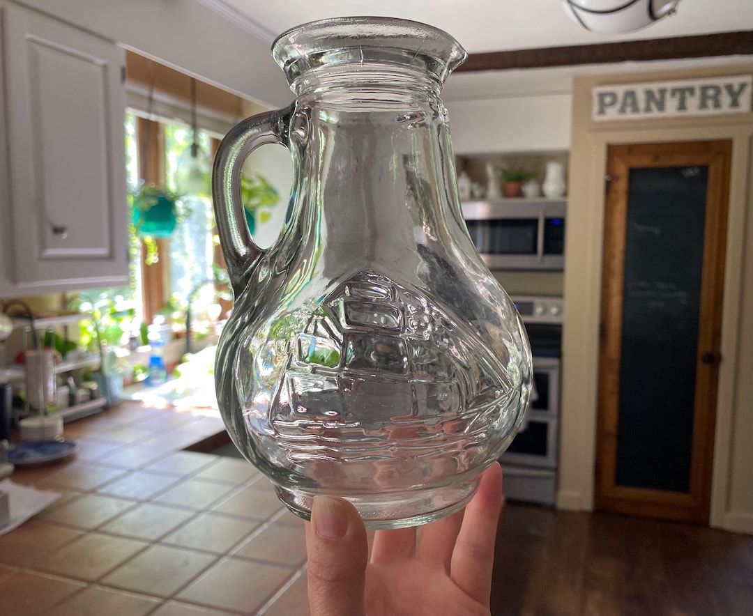 Vintage Clear Glass Pitcher With Embossed Ship/sail Boat, Nautical ...