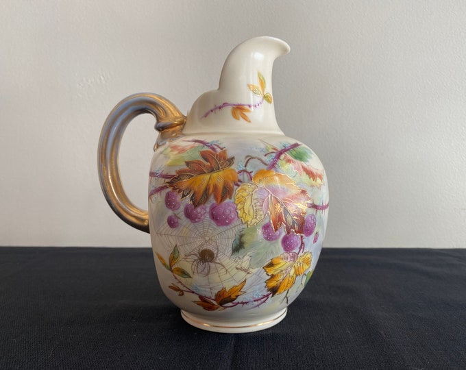 Antique Art Nouveau Flat Back Pottery Pitcher With Gilded Spider and ...