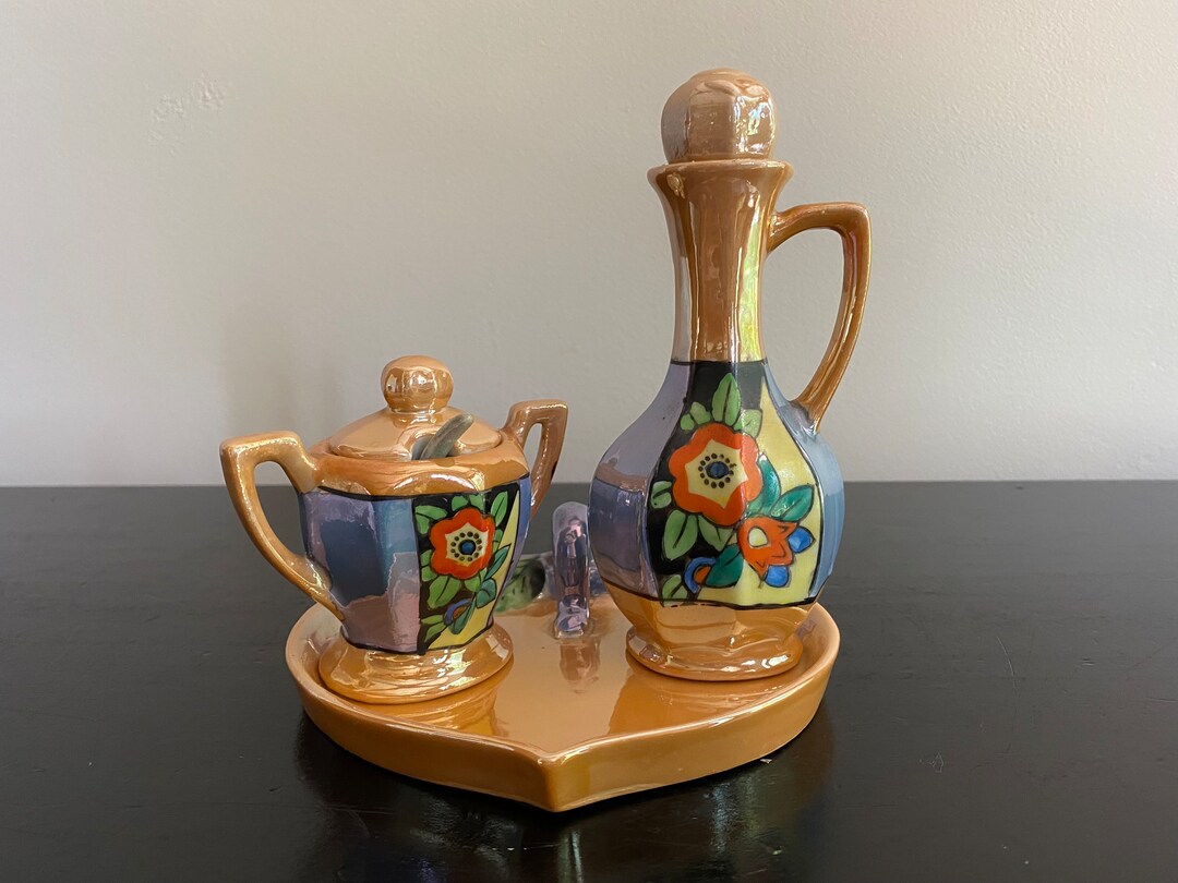 Vintage Orange and Purple Lusterware Condiment Set, Made in Japan - Etsy