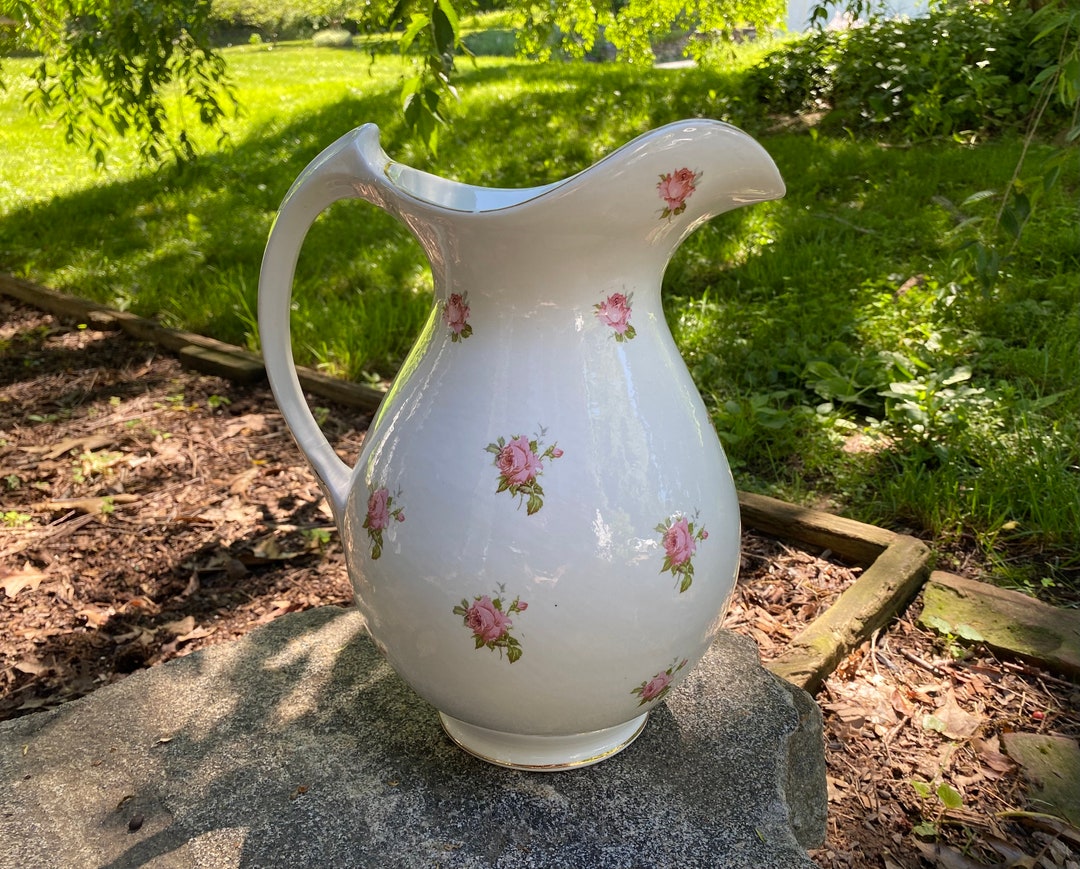 Vintage/antique Edwin M. Knowles Large Washstand Pitcher With Pink Rose ...