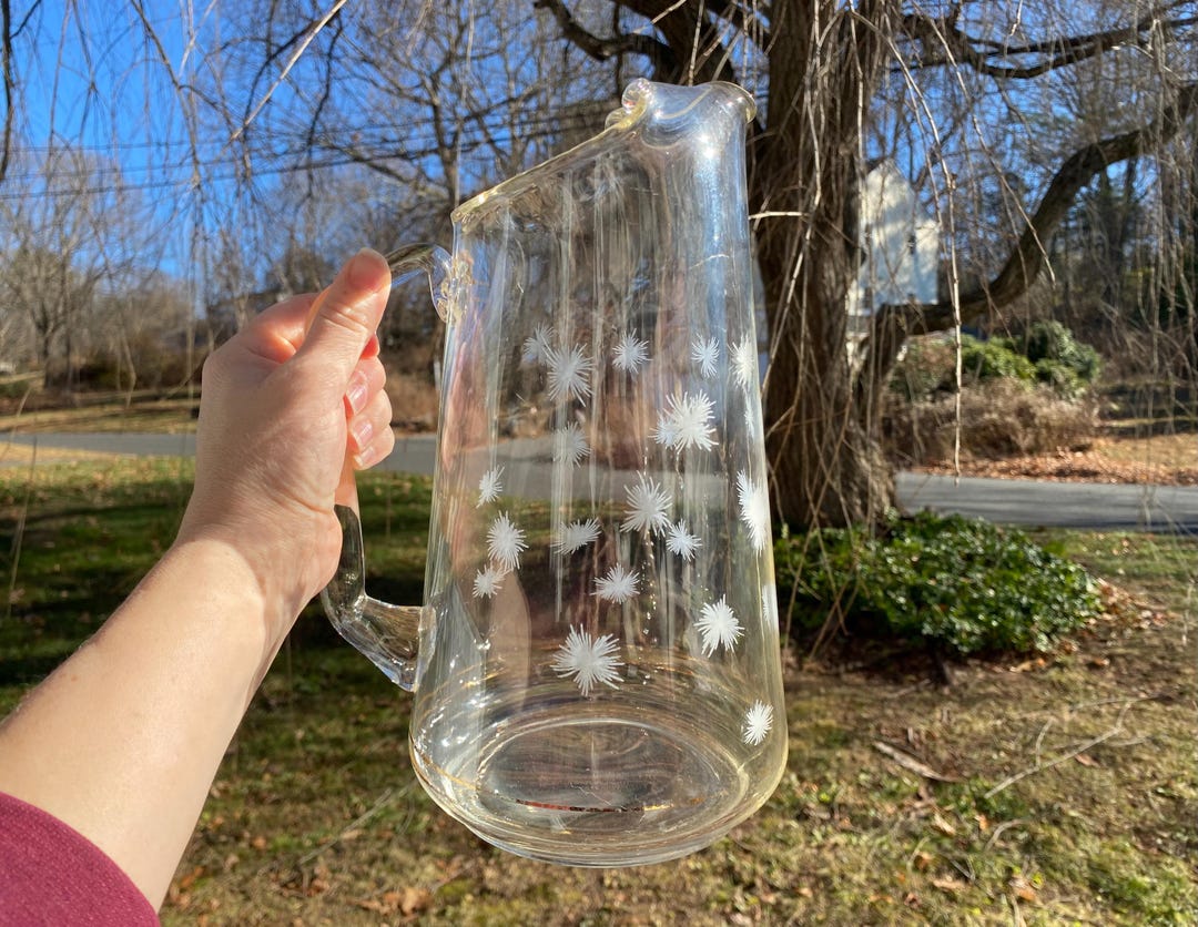 Vintage Clear Glass Pitcher With Etched Starburst Design and Ice Lip - Etsy