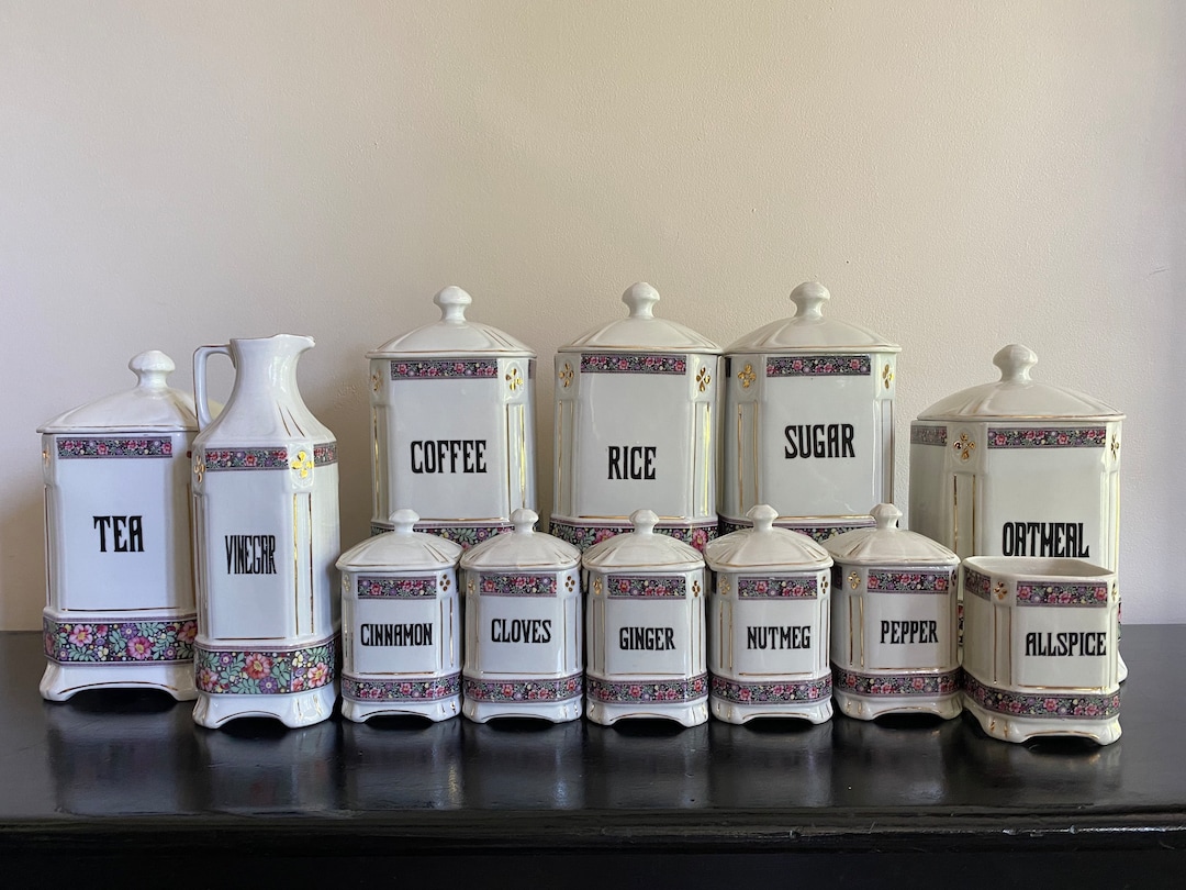 12 Piece Vintage Kitchen Canister Set Made in Czechoslovakia, White ...