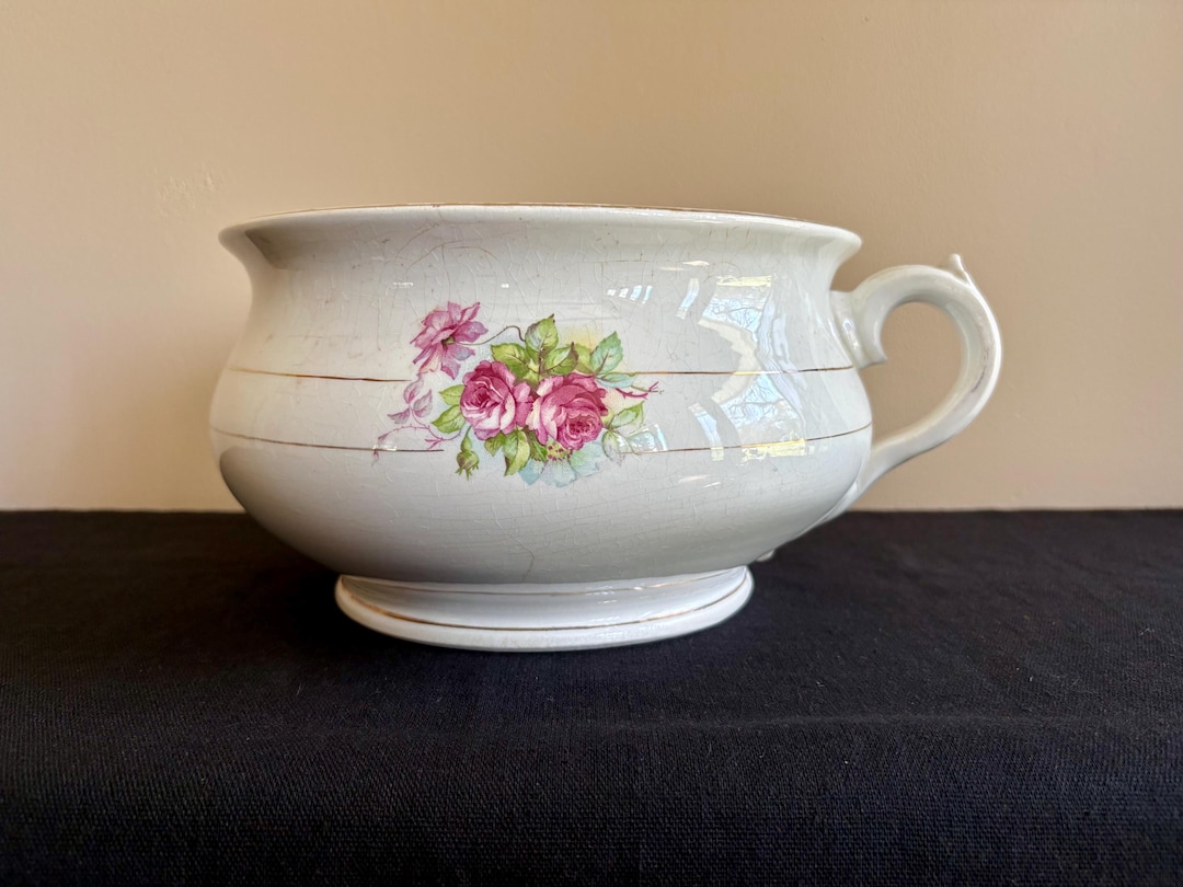 Antique Mercer Pottery Co. Semi Vitreous Chamber Pot With Pink Rose ...