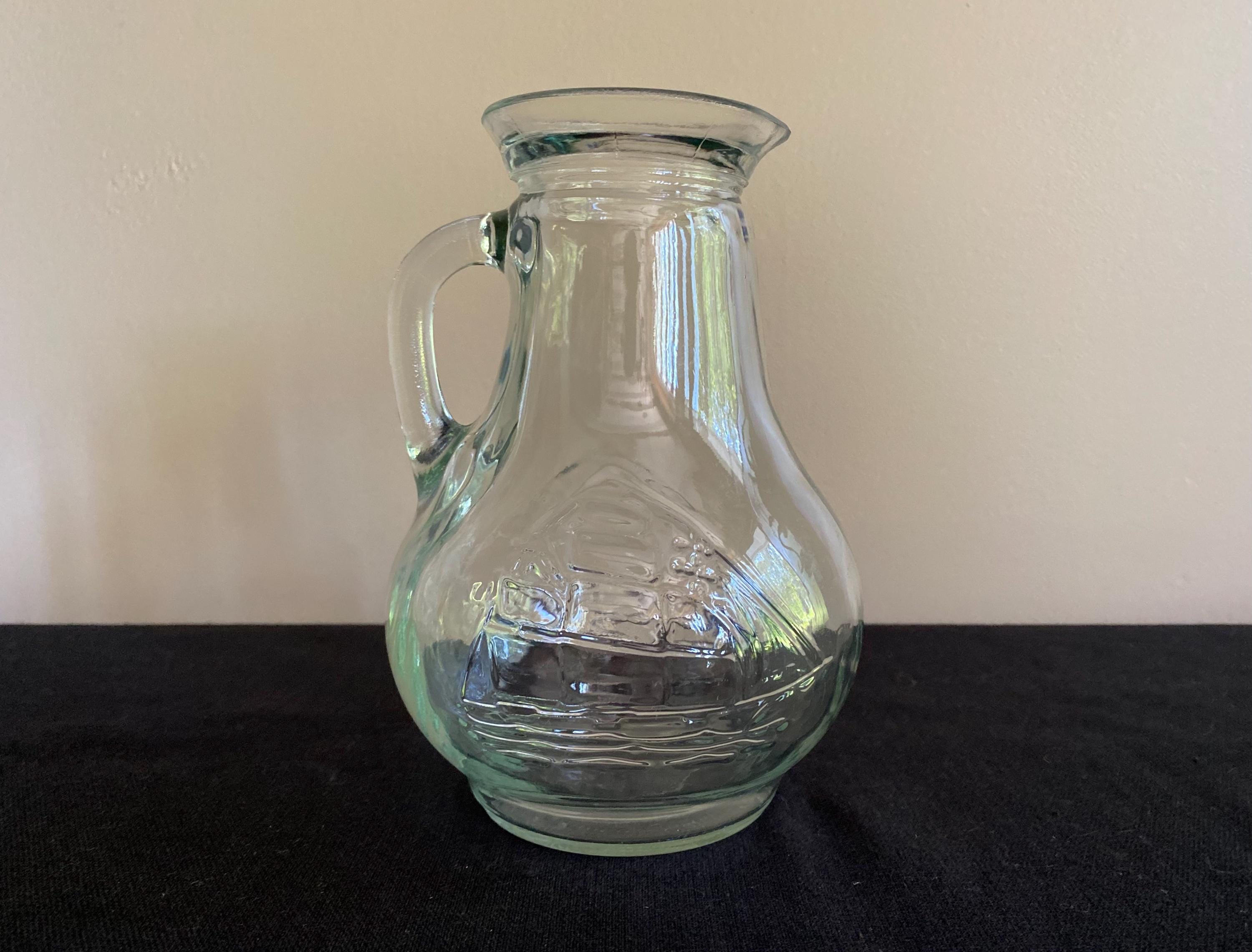Vintage Clear Glass Pitcher With Embossed Ship/sail Boat, Nautical ...