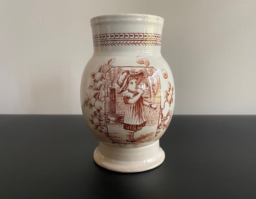 Antique "mother Hubbard" Brown Transferware Vase With Built in Flower ...