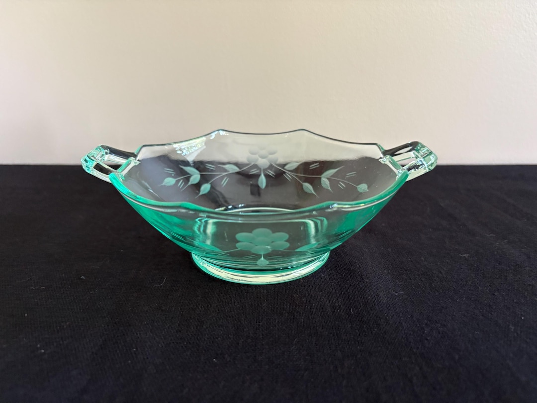 Green Depression Glass Bowl With Handles