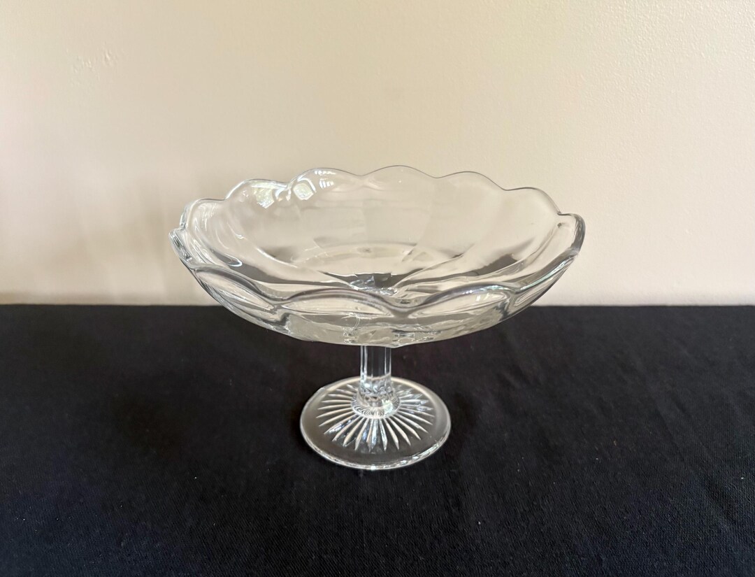 Vintage Clear Glass Compote, Pedestal Serving Dish, Footed Dessert Dish ...