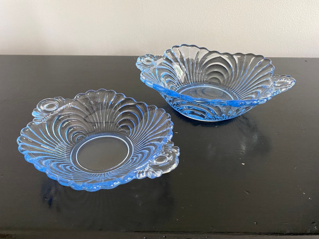Set of 2 Vintage Cambridge Glass "caprice Moonlight Blue" Oval Shaped Bowls With Handles - Etsy
