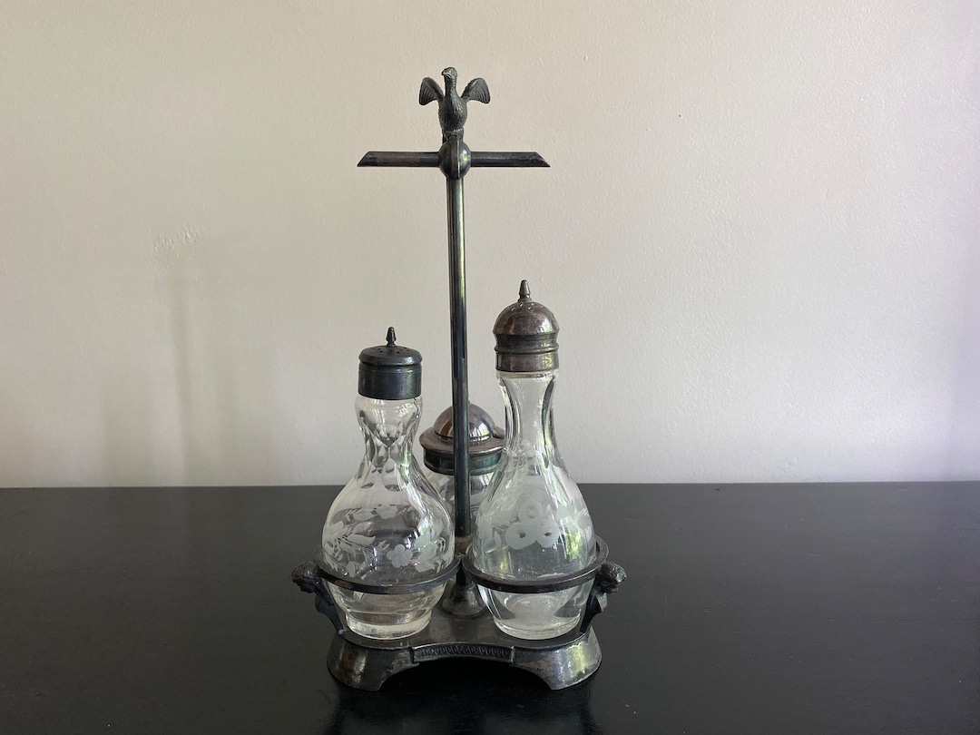 Antique Meriden Britania Silverplate Cruet/condiment Set With Phoenix ...