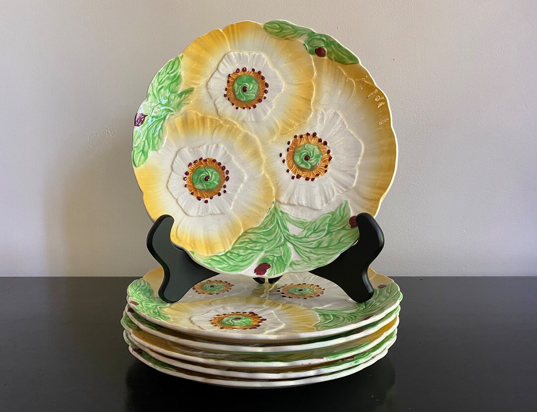 Set of 6 Vintage "genuine Staffordshire" Embossed Yellow Poppy Plates ...