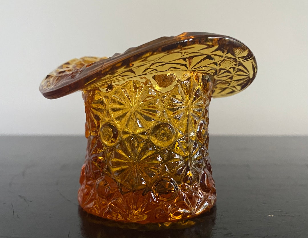 Vintage Amber Colored Glass Top Hat With Daisy and Button - Etsy