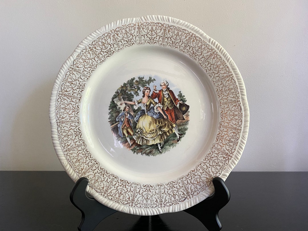 Vintage Courting Couple 10 Inch Dinner Plate With Gold Scroll Trim ...