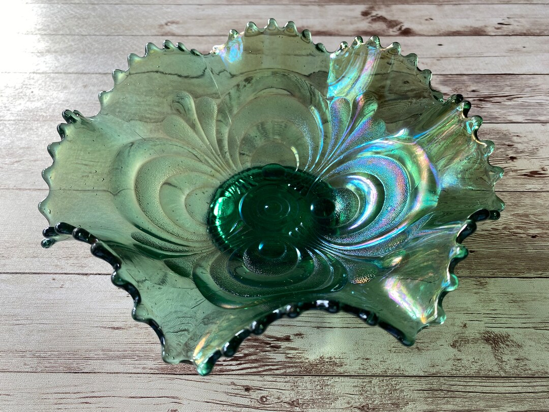 Antique Imperial Glass "scroll Embossed" Bowl in Green - Etsy