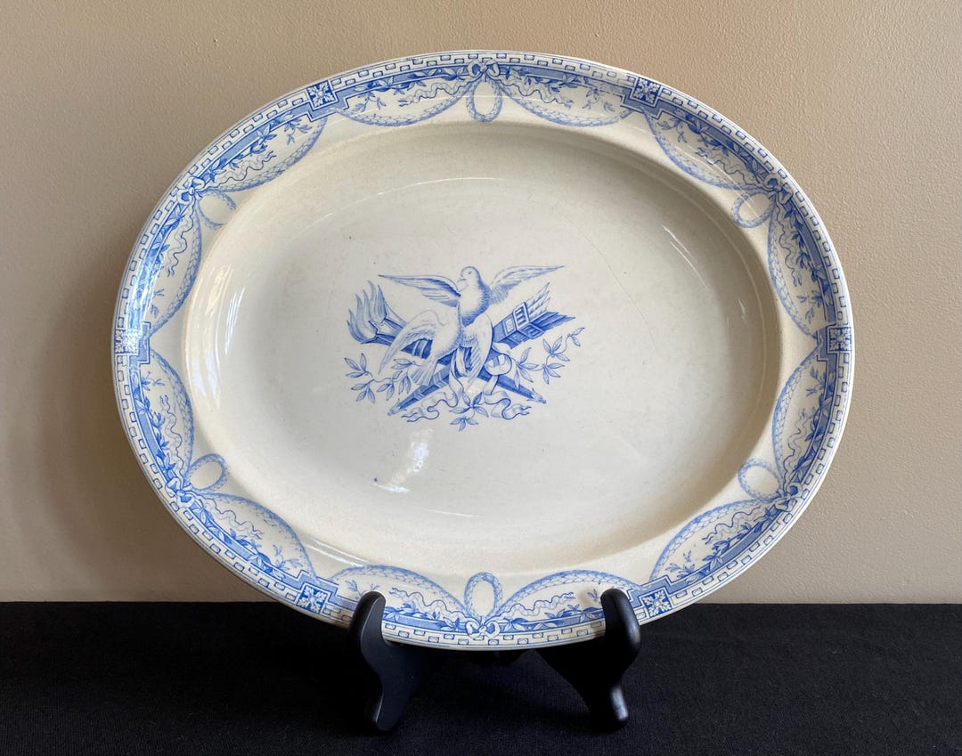 Antique Wedgwood "peace" Platter, Oval Shaped Blue Transferware Platter ...
