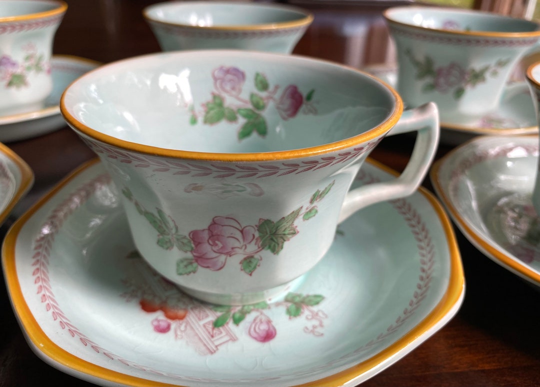 Set of Six Vintage Adams Calyx Ware Teacups and Saucers in "metz ...