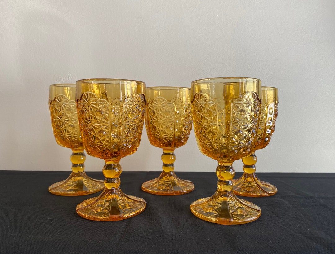 Set of 5 Vintage L.G. Wright "daisy and Button" Amber Colored Water ...