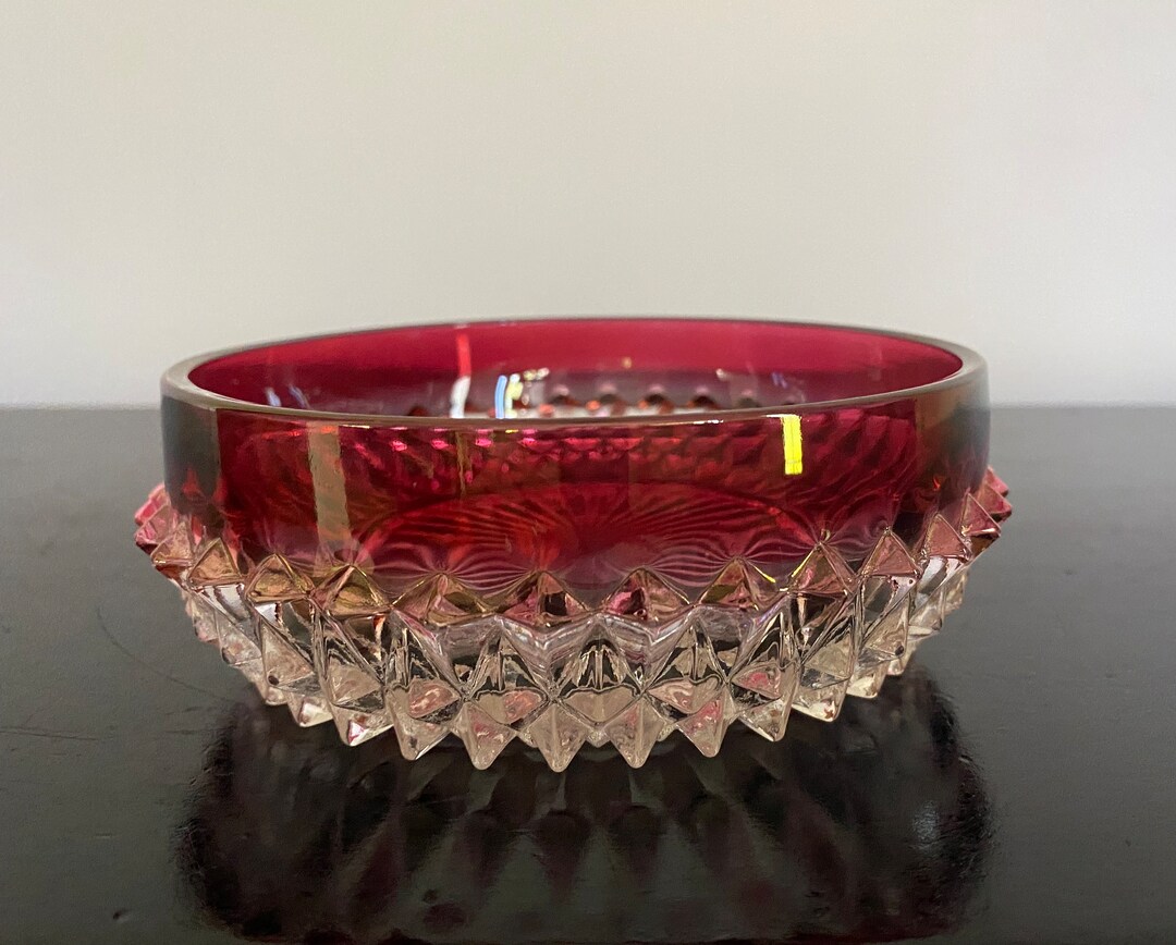 Vintage Indiana Glass Co. "diamond Point" Ruby Rim Bowl - Etsy