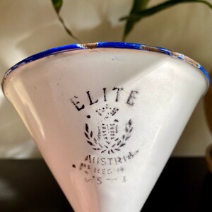 Set of Two Vintage White and Blue Enamel Funnels, Elite Austria Funnel ...