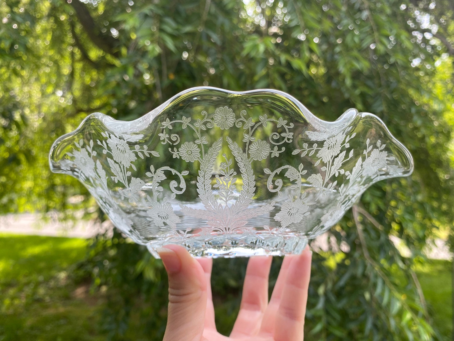 Vintage Viking Glass "prelude" Pattern Etched Floral Bowl - Etsy