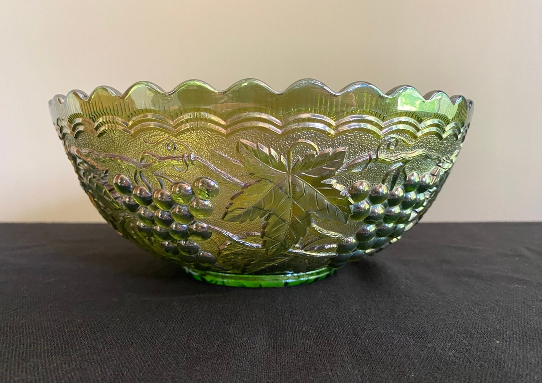 Vintage Imperial Green Carnival Glass "grape" Bowl - Etsy