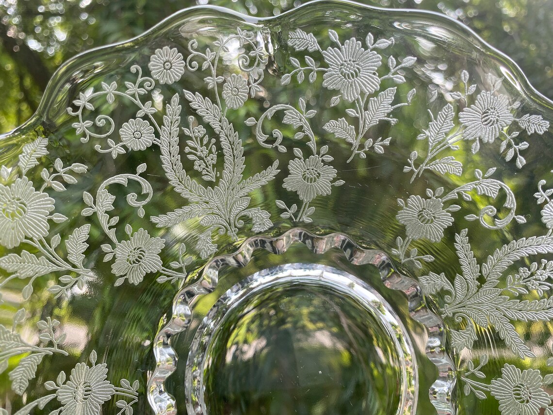Vintage Viking Glass "prelude" Pattern Etched Floral Bowl - Etsy