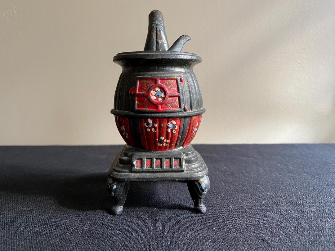 Vintage Miniature Metal Pot Belly Stove With Hand Painted Floral ...