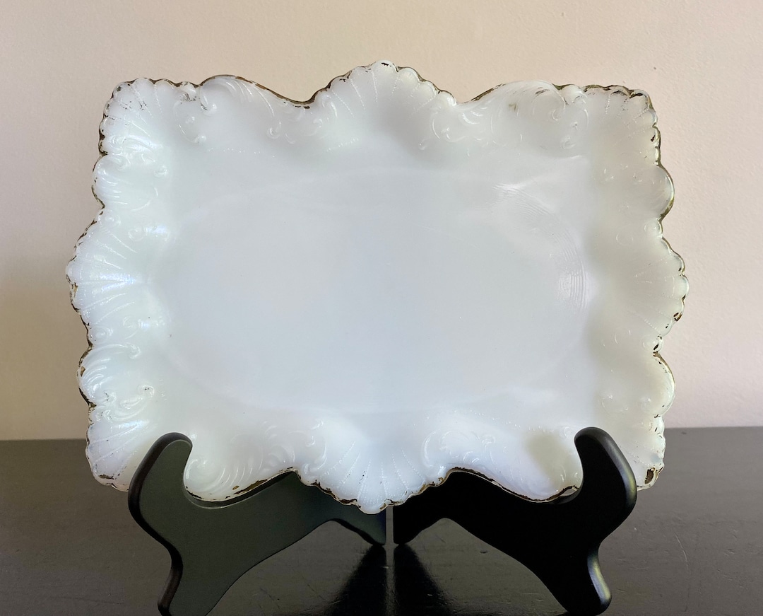 Antique Rectangular Milk Glass Vanity Or Dresser Tray With Etsy