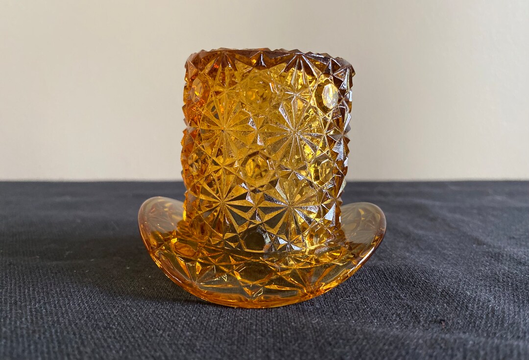 Vintage Amber Colored Glass Top Hat With Daisy and Button Pattern ...