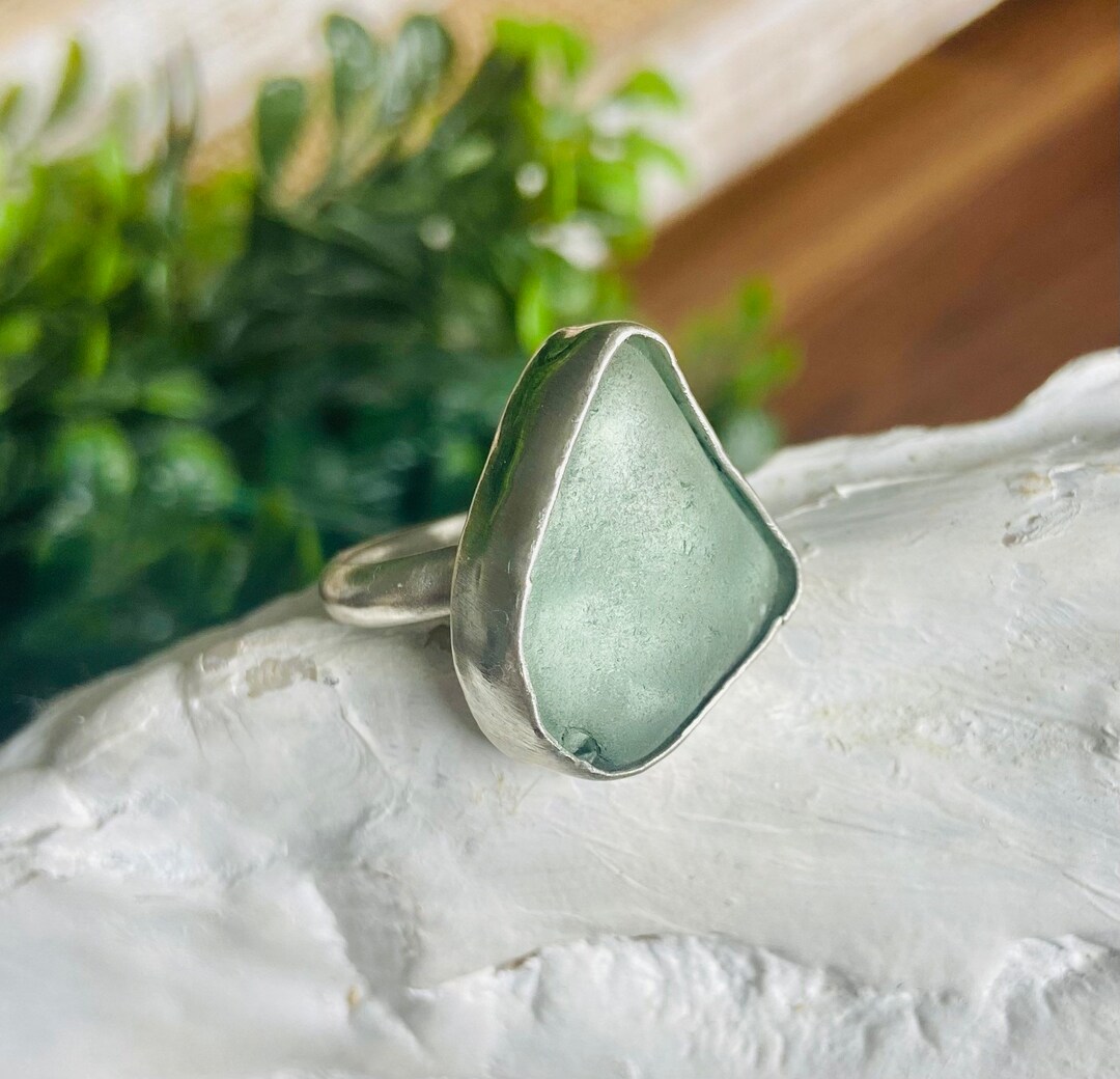 Seaglass Ring Size 6, Aquamarine Seaglass Ring, Beach Glass Ring ...