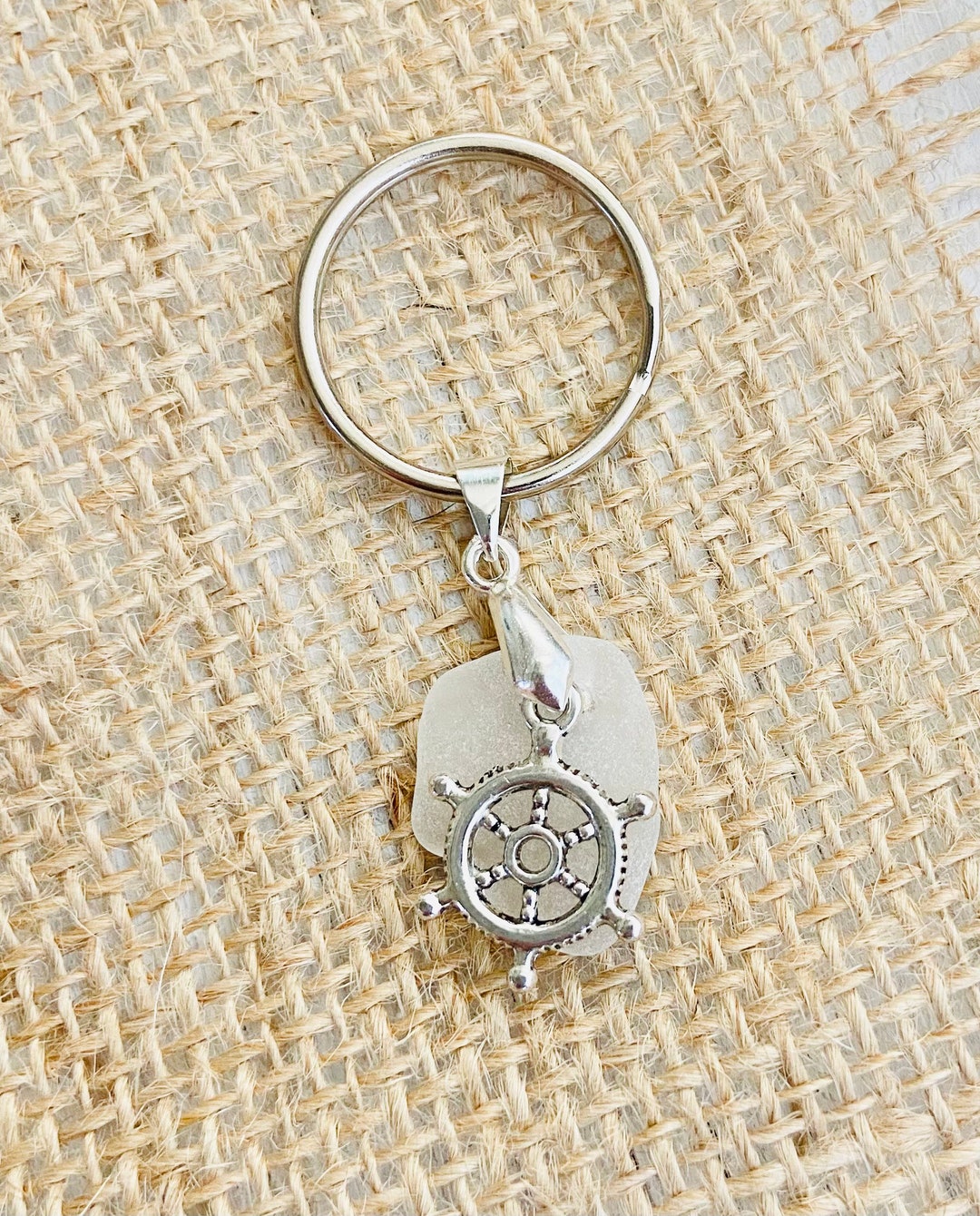 Ship Wheel Seaglass Keychain, Seaglass Keychain, Beach Glass Keychain ...
